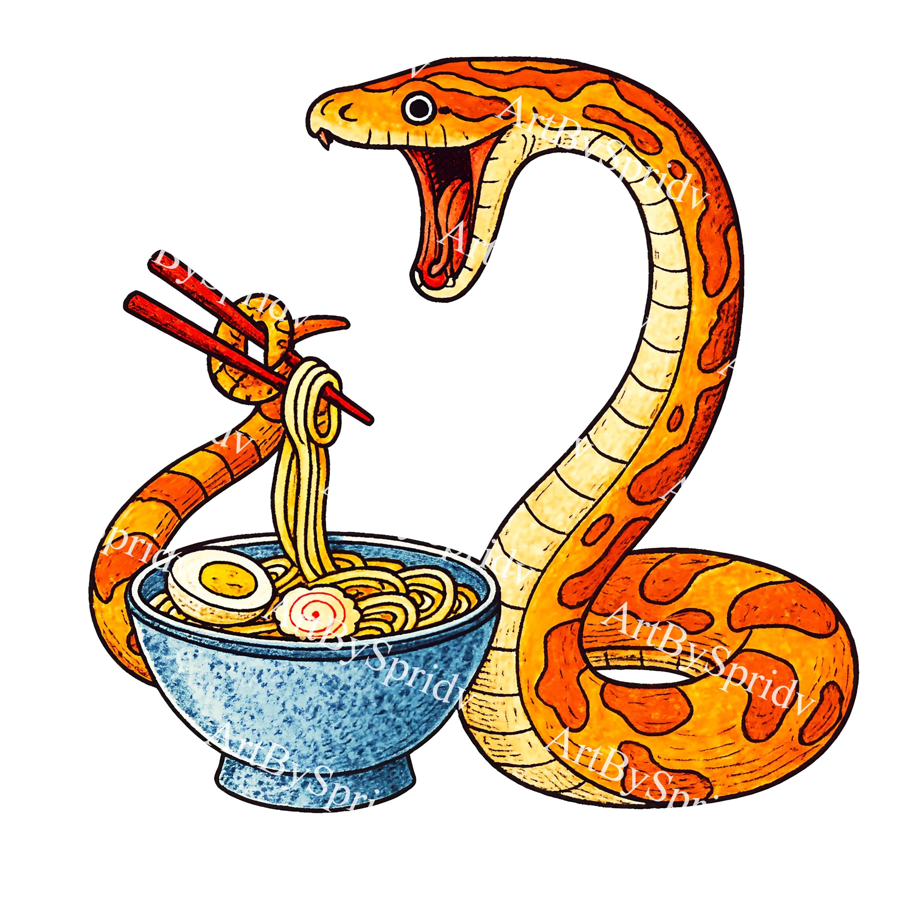 Ramen Snake Clipart Transparent PNG | Cute Snake Eating Noodles With ...