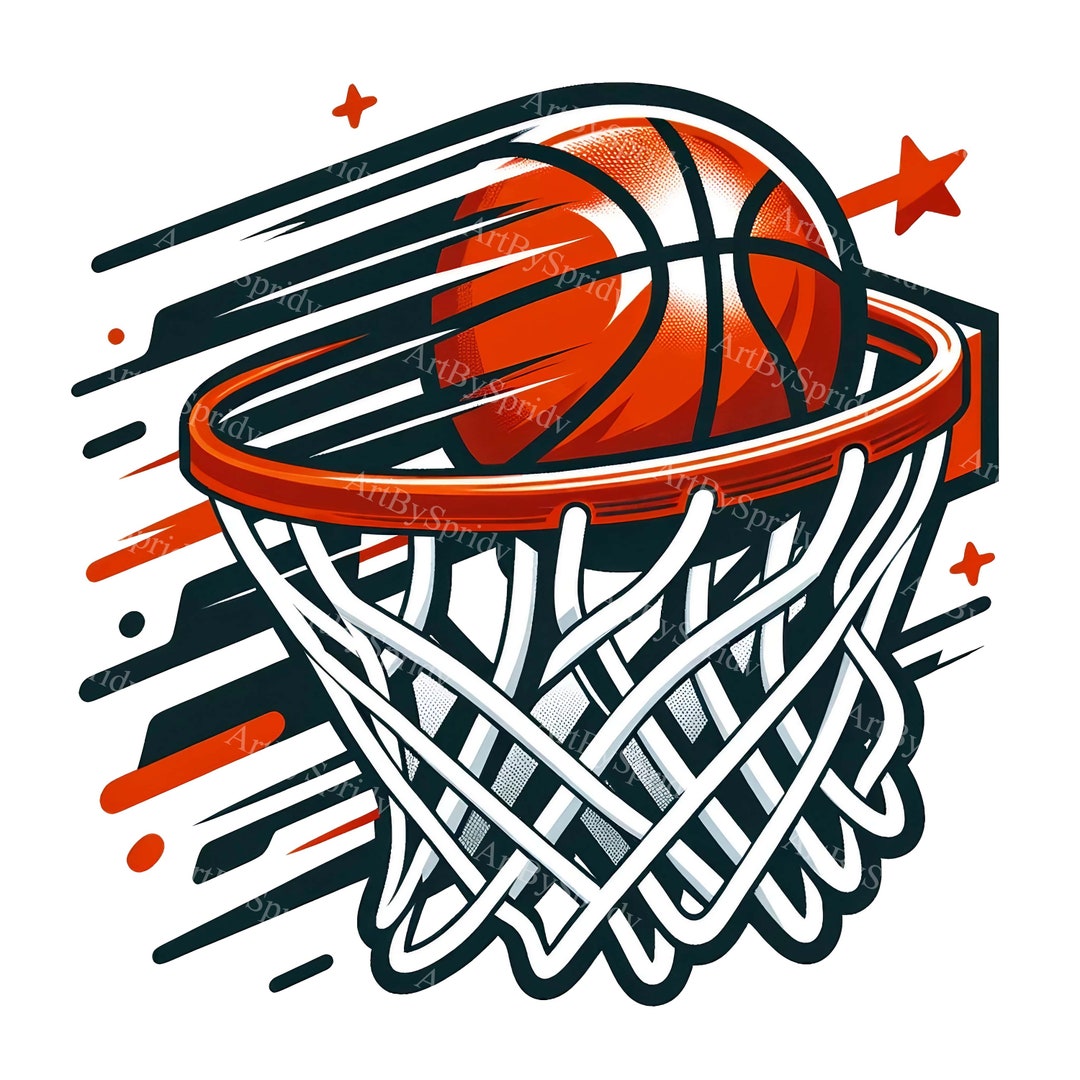 Basketball Hoop Clipart - Red & White Net Digital PNG, DTG T-shirt ...