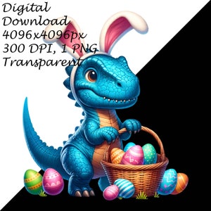 Easter T-rex Dinosaur Clipart With Bunny Ears & Basket - PNG for DTG ...