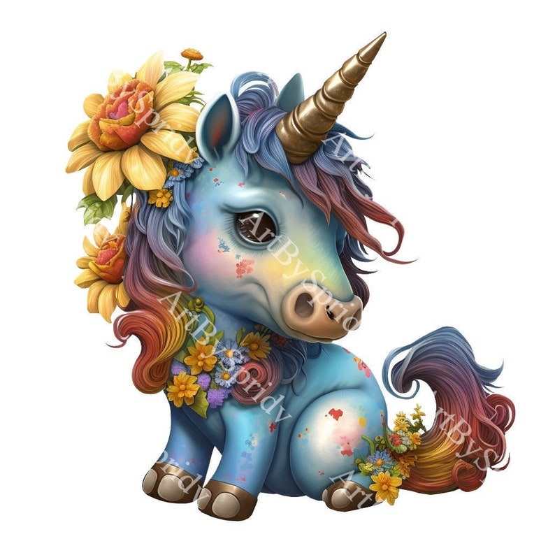 Cute Unicorn Transparent Clipart Png,magical Rainbow Cartoon Floral ...