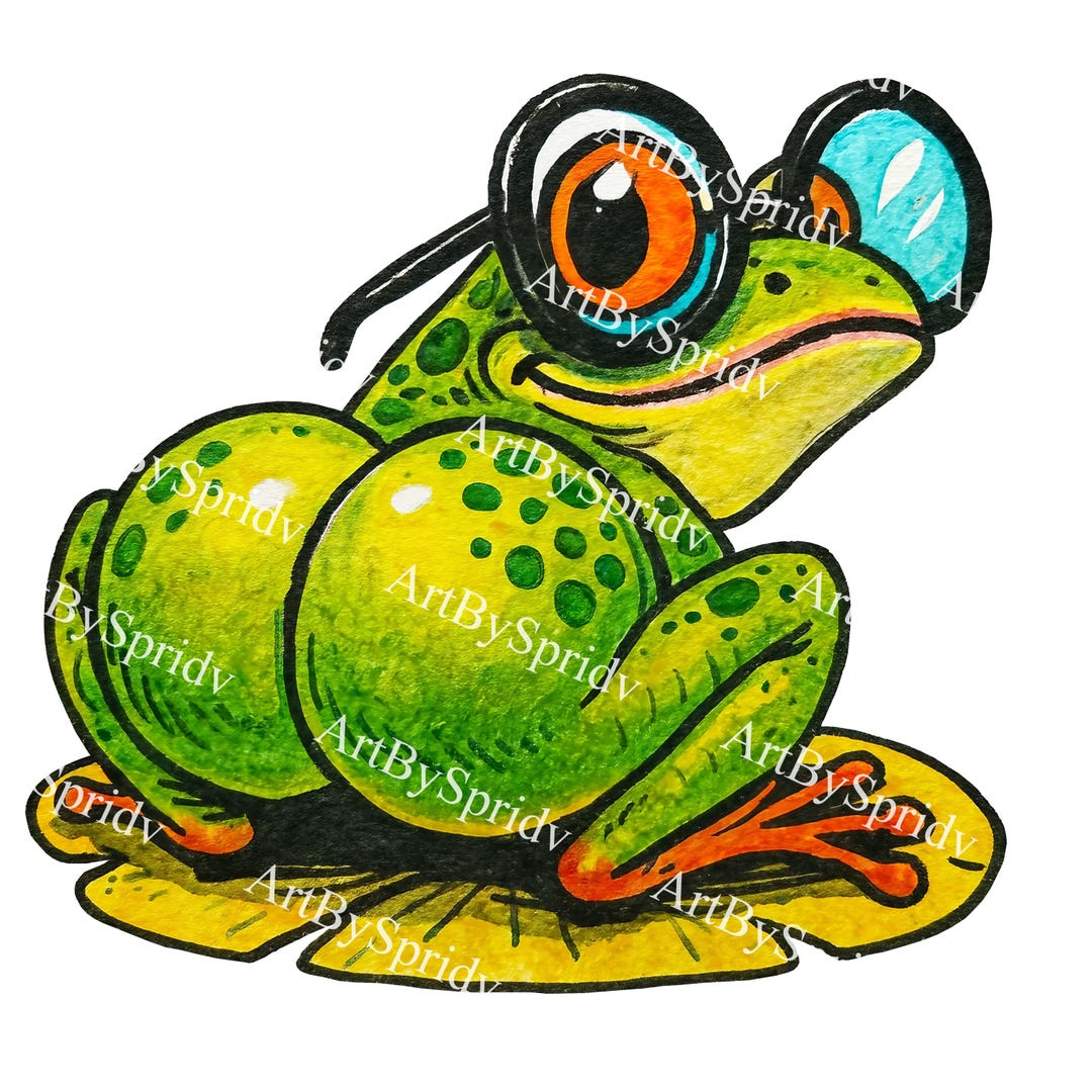 Frog With Glasses PNG Clipart – Cute Nerdy Green Frog on Lily Pad ...