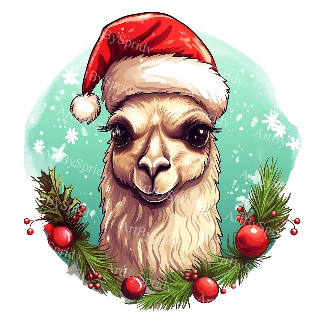 Christmas Llama Clipart PNG | Cute Festive Animal Illustration | Santa ...