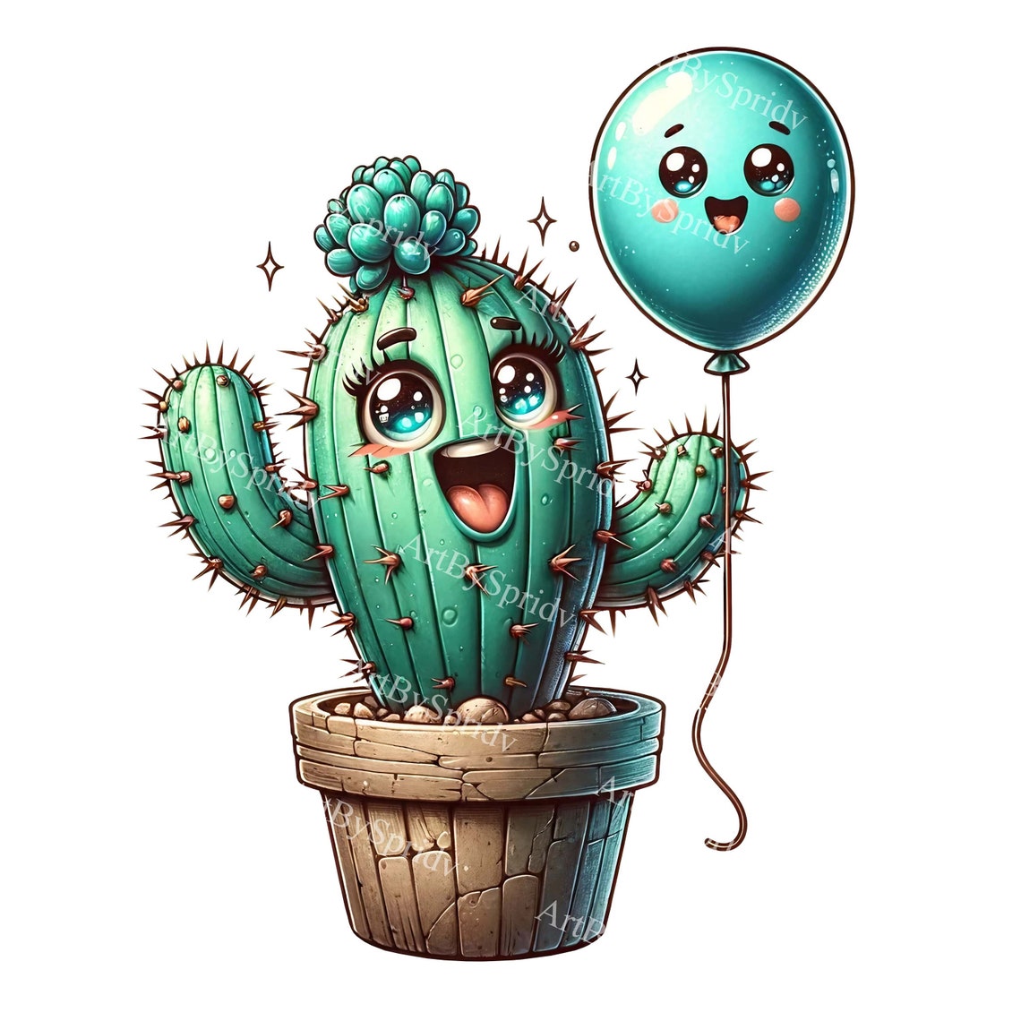 Happy Cactus Digital Clipart | Cute Plant Character PNG | Kawaii Cactus ...