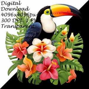 Exotic Toucan Tropical Clipart Set – 4 PNG Files – Vibrant Flowers ...