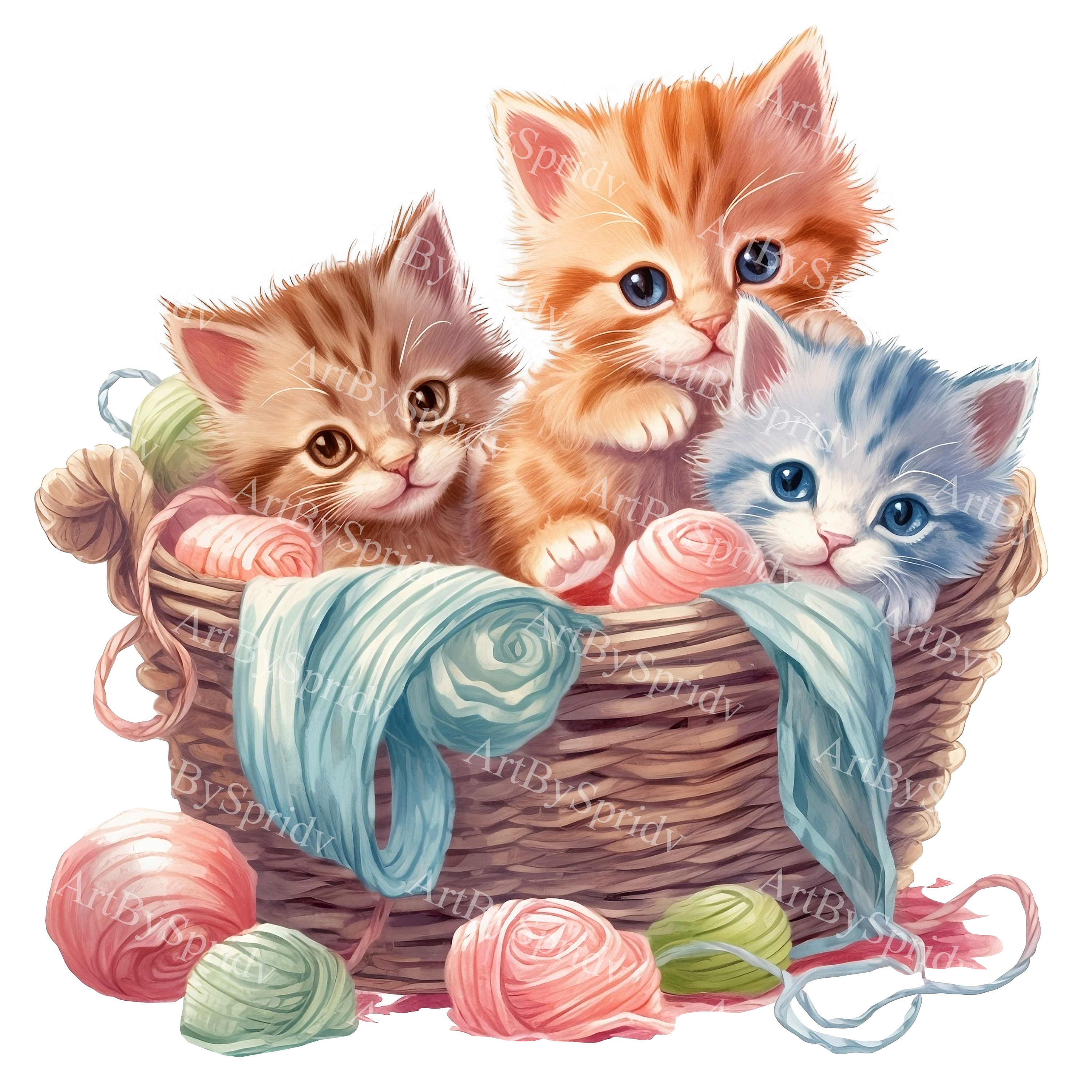 Adorable Kittens in Yarn Basket PNG Clipart - Cute Cat Illustration for ...
