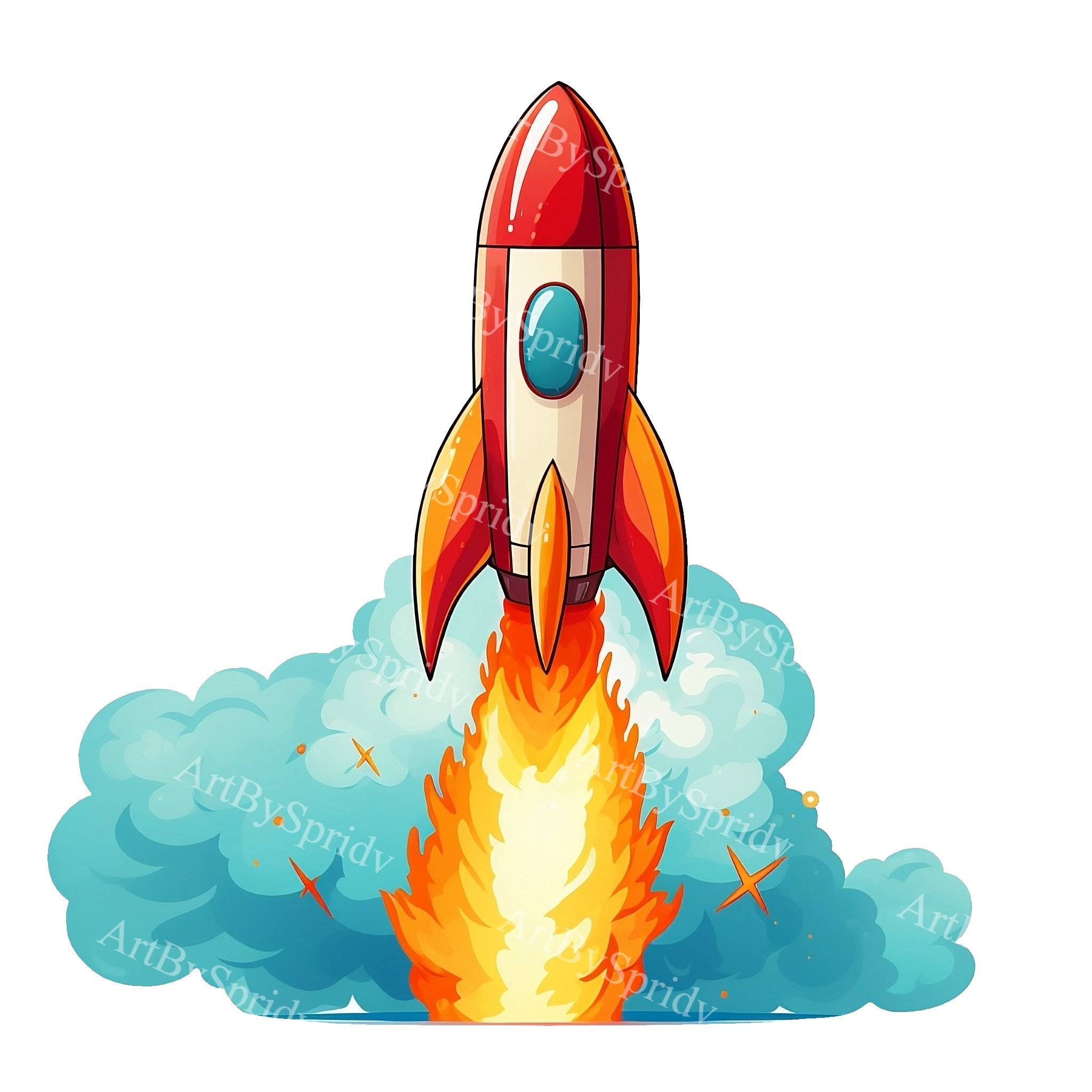 Cartoon Rocket With Fire
