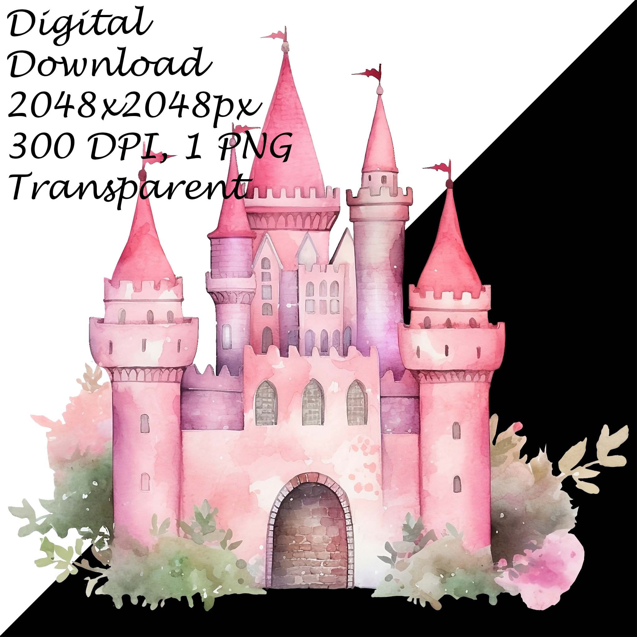 Fairy Tale Princess Castle Clipart – Pink Watercolor Castle ...