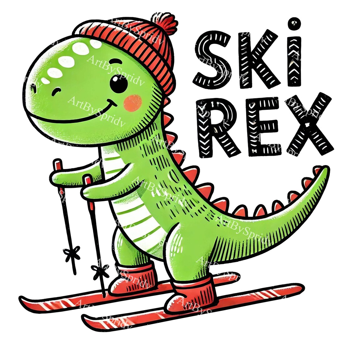 Skiing Dinosaur Clipart, Winter Sports T-rex PNG, Cute Ski Rex Digital ...