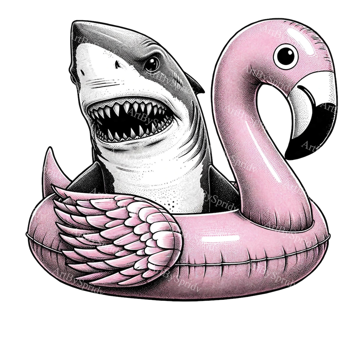 Shark in Flamingo Float Clipart: Fearsome Shark Digital PNG, Pink ...