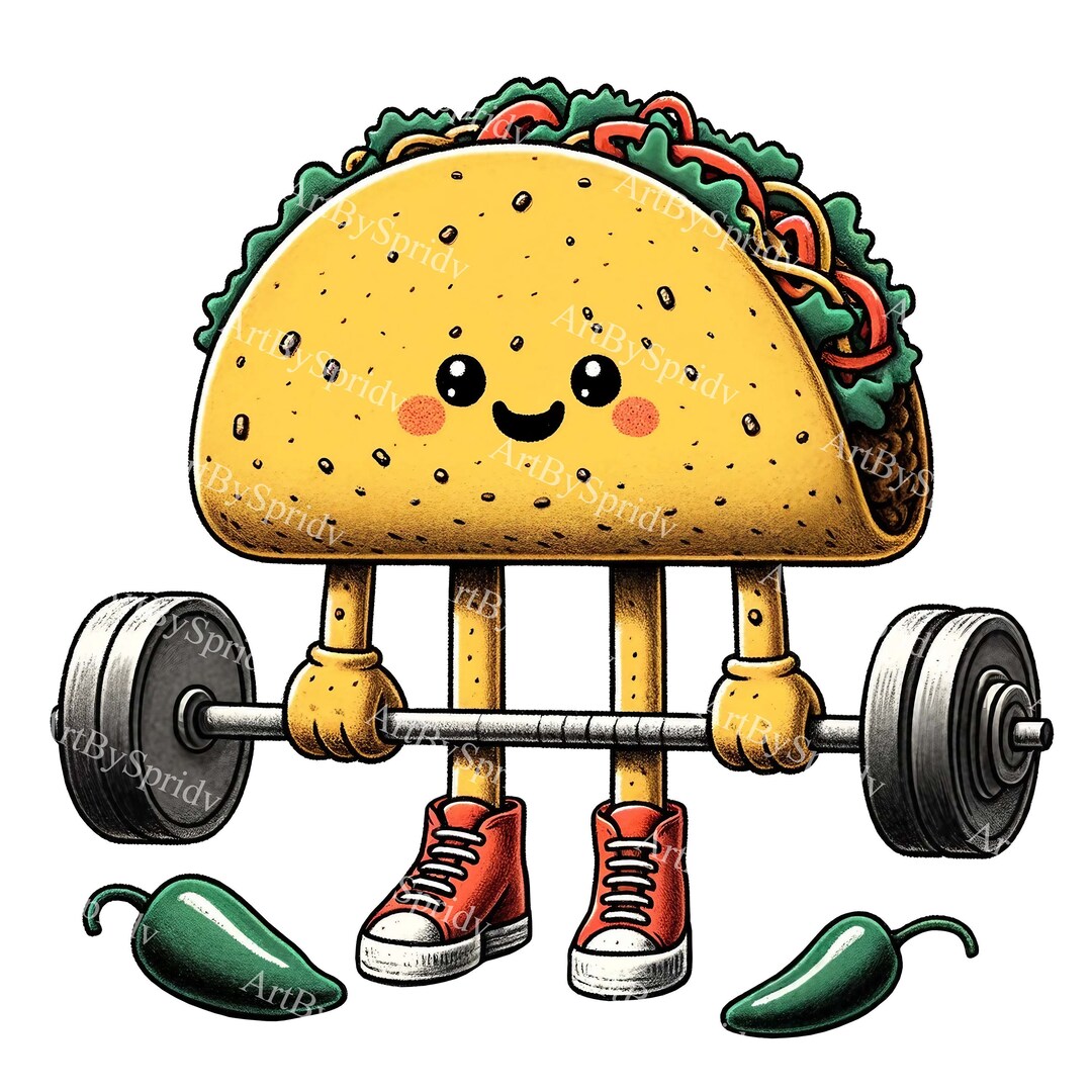 Smiling Taco Clipart Lifting Weights PNG | Funny Gym Printable ...