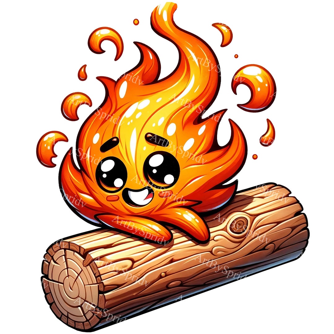 Adorable Fire and Log Clipart - Printable Sublimation PNG, Cute ...
