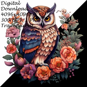 Watercolor Wise Owl Perched Amidst Flower-transparent 4 PNG Clipart ...