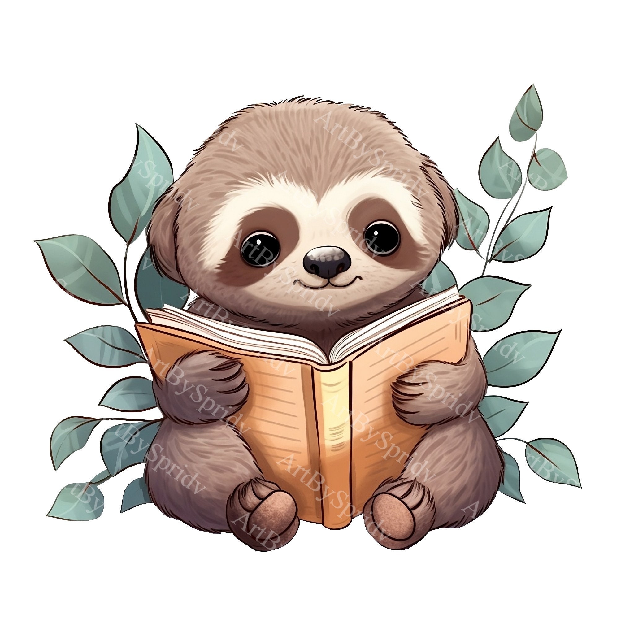 Sloth Reading Book PNG Clipart,transparent Forest Floral Animal Lover ...