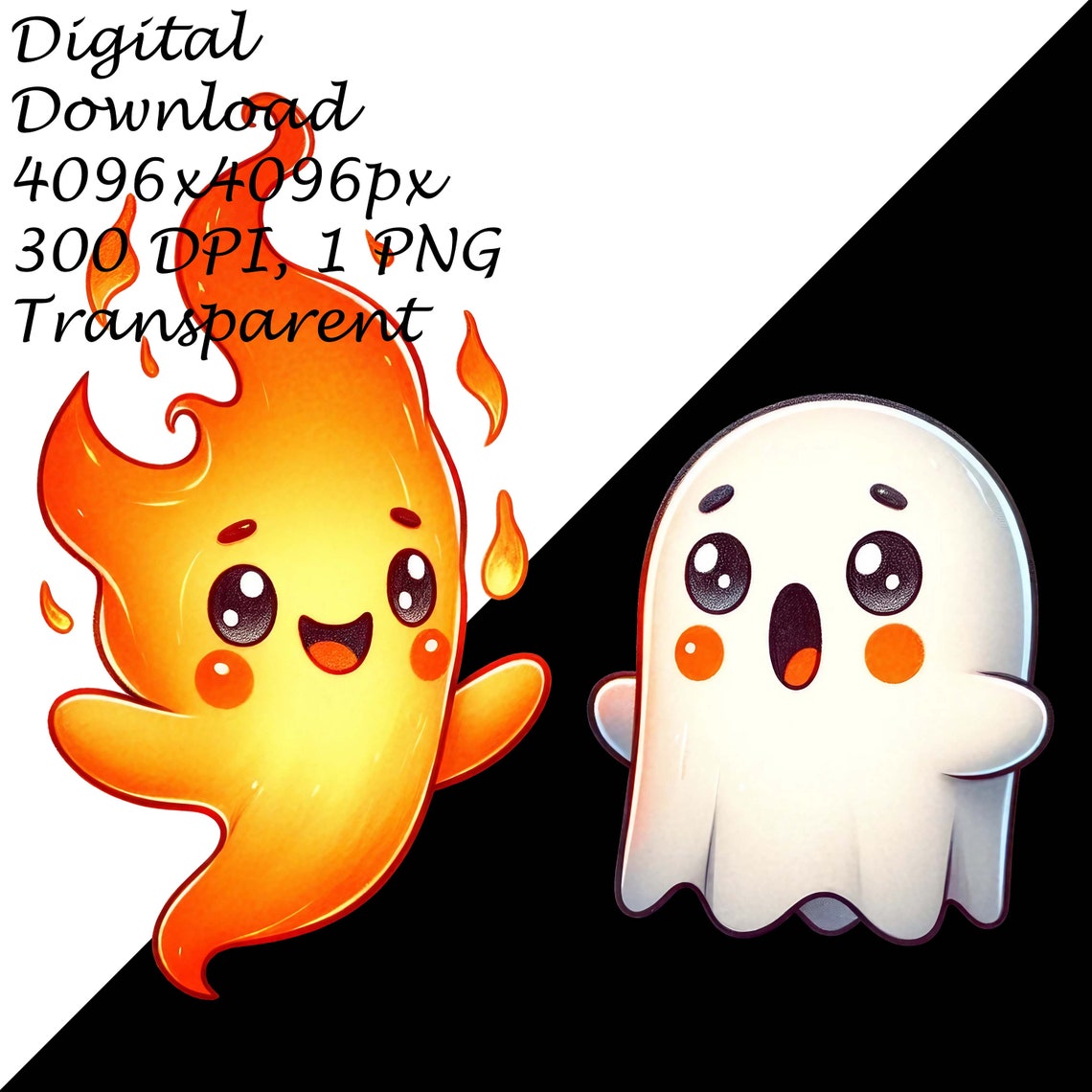 Adorable Ghost & Playful Flame PNG Clipart - Transparent, High-quality ...