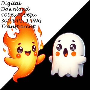 Adorable Ghost & Playful Flame PNG Clipart - Transparent, High-quality Clip Art for DIY Craft ...