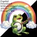 Cartoon Frog Banjo Clipart Colorful Rainbow & Clouds PNG for DTG, T ...
