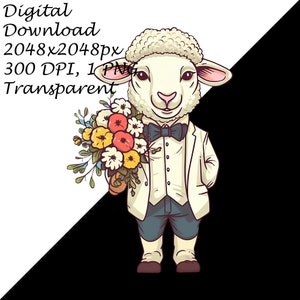 Dapper Sheep Holding Bouquet PNG Clipart,farm Animal Digital Download ...