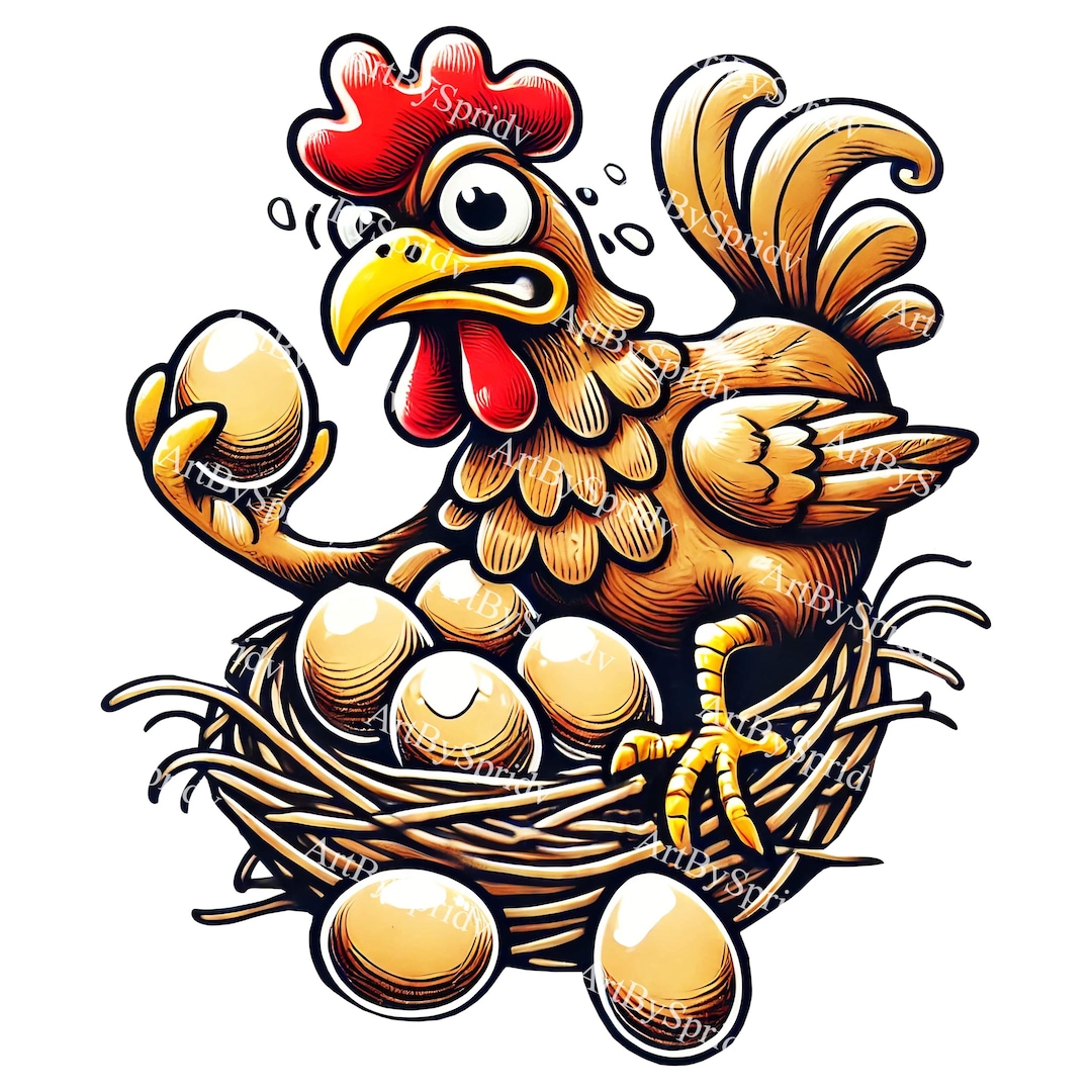 Funny Chicken Laying Eggs Cartoon PNG Clipart, Comical Hen in Nest With ...