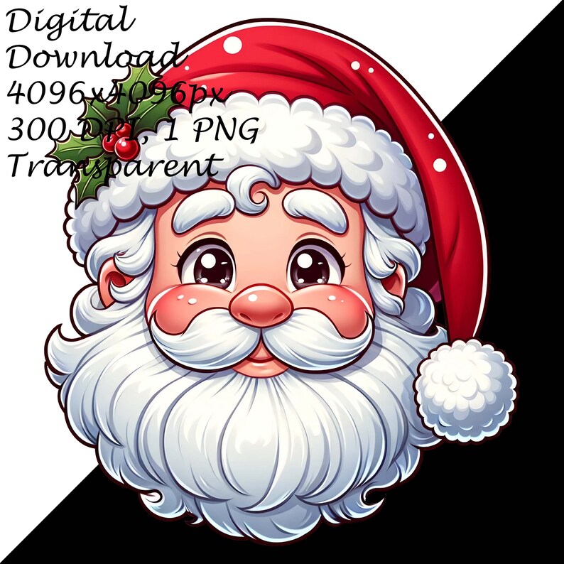 Vintage Santa Claus Head Clipart - Retro Christmas Hat PNG, T-shirt ...