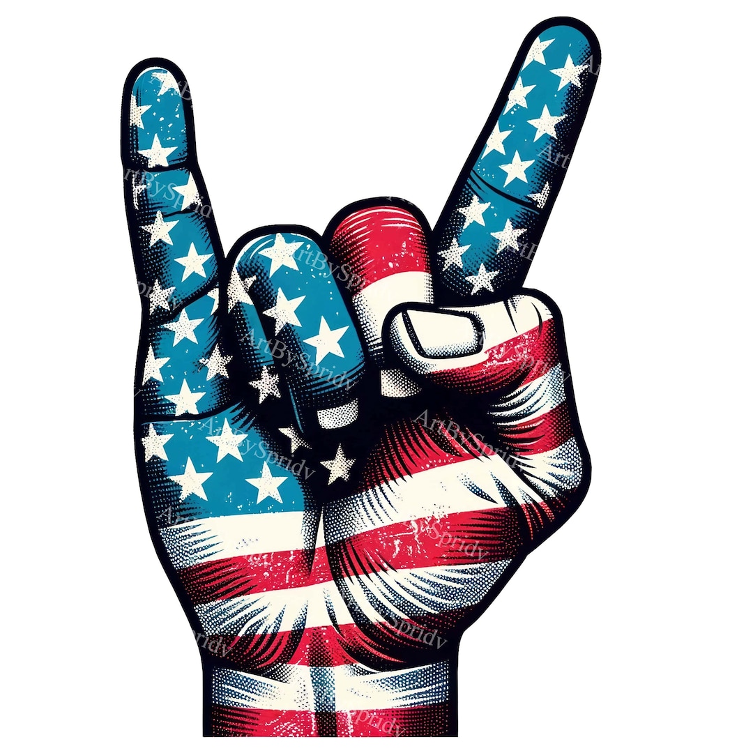 American Flag Rock Gesture Clipart - Patriotic Digital PNG for DTG T ...
