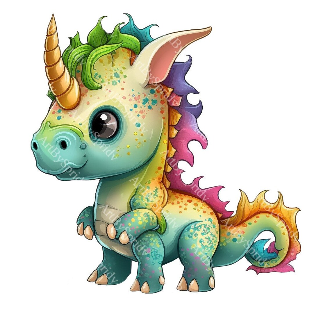 Dragon Unicorn PNG Transparent Clipart Kids Cartoon - Etsy