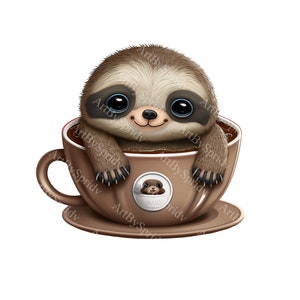 Sloth With Cup Hot Cocoa or Coffee PNG Clipart,transparent Animal Lover ...