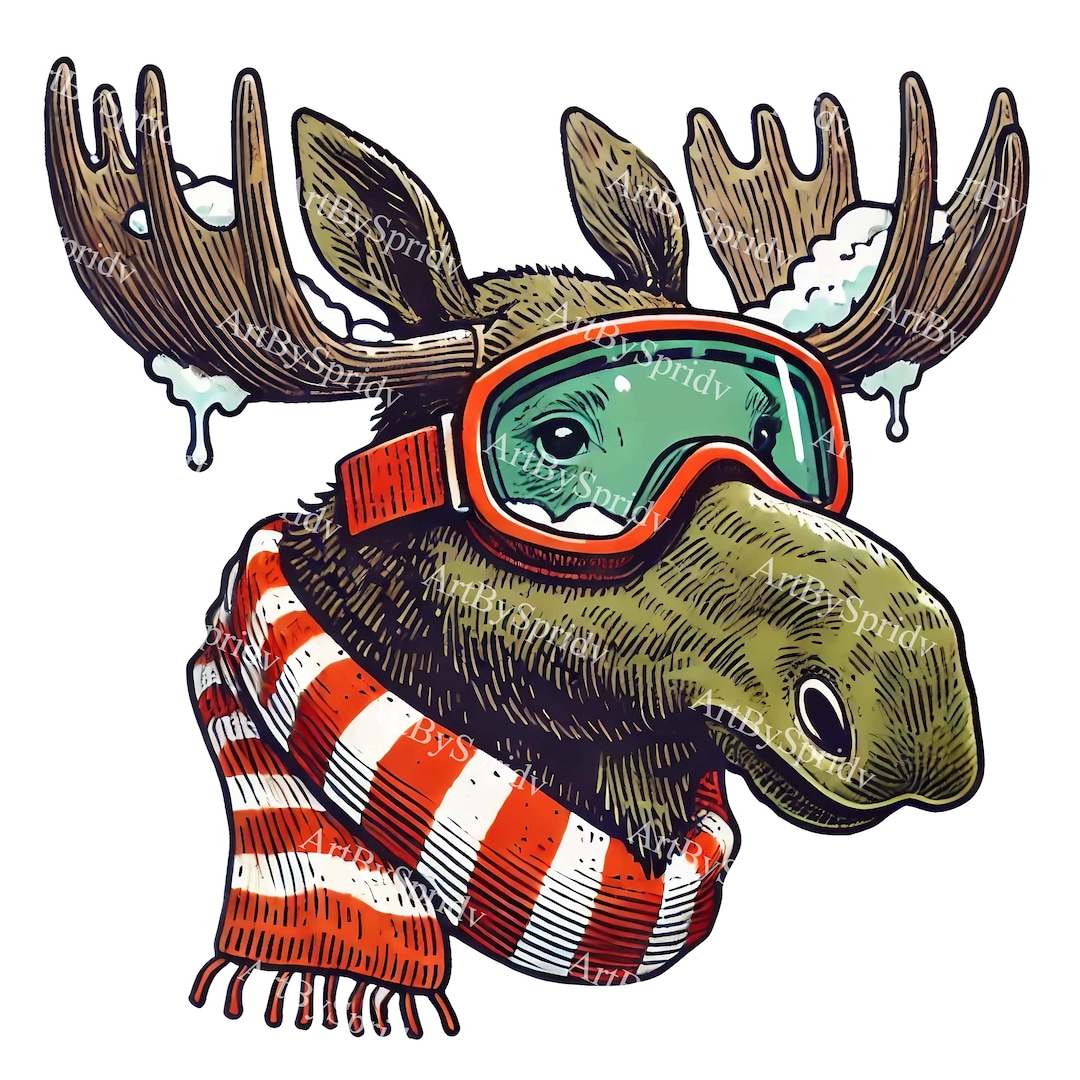 Winter Moose Clipart With Ski Goggles & Scarf | Whimsical PNG ...
