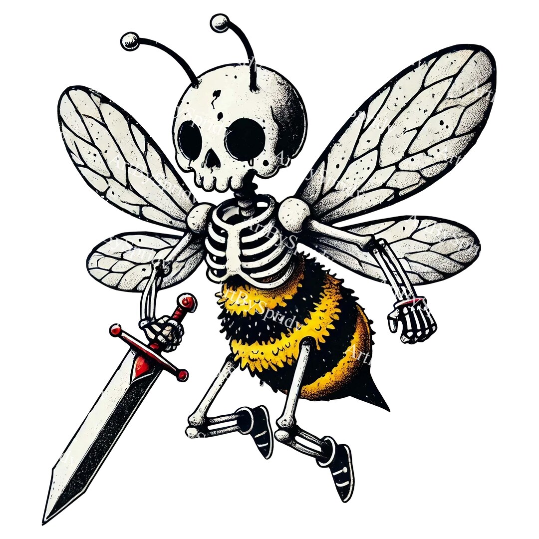 Hand-drawn Skeleton Bee With Sword PNG Clipart, Gothic Tattoo Clip Art ...