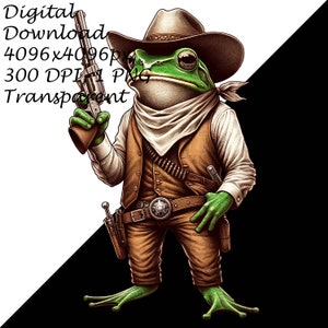 Western Cowboy Frog Clipart - Hand-drawn Gun-toting Amphibian - Digital ...