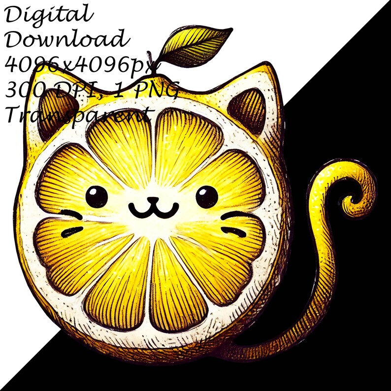 Cute Lemon Cat PNG, Kawaii Citrus Kitty Clipart, Hand-drawn Fruit Cat ...