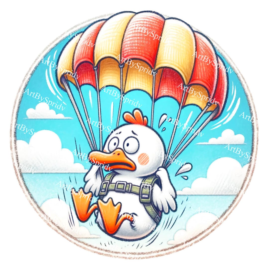 Parachuting Duck Clipart PNG, Cute Cartoon Duck Skydiving Sublimation Design, Scared Duck ...