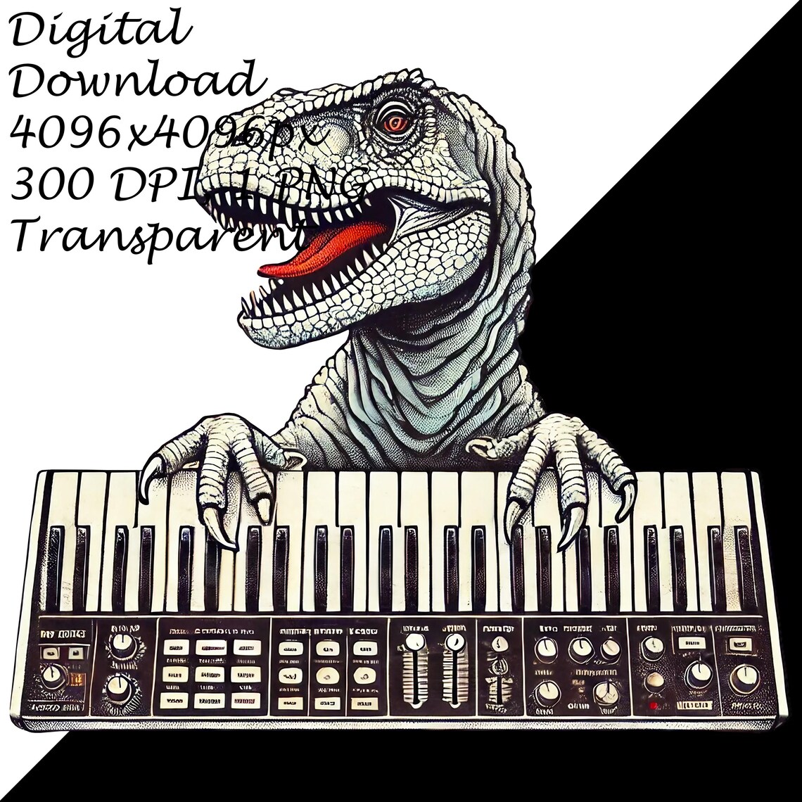 Synthesizer Dinosaur PNG, Retro T-rex Keyboard Clipart, Funny Musician ...