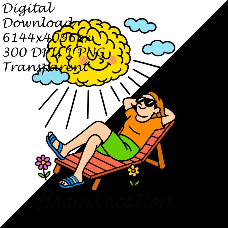 Brain Vacation PNG, Funny Mental Health Sunshine Art, Relaxed Brain ...