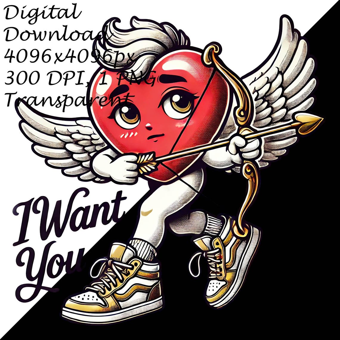Cool Cupid Heart PNG, Retro Valentines Day Clipart, Cartoon Love ...