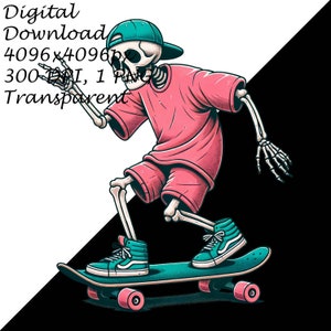Skateboarding Skeleton Digital Clipart -bold Skate Culture Graphics ...