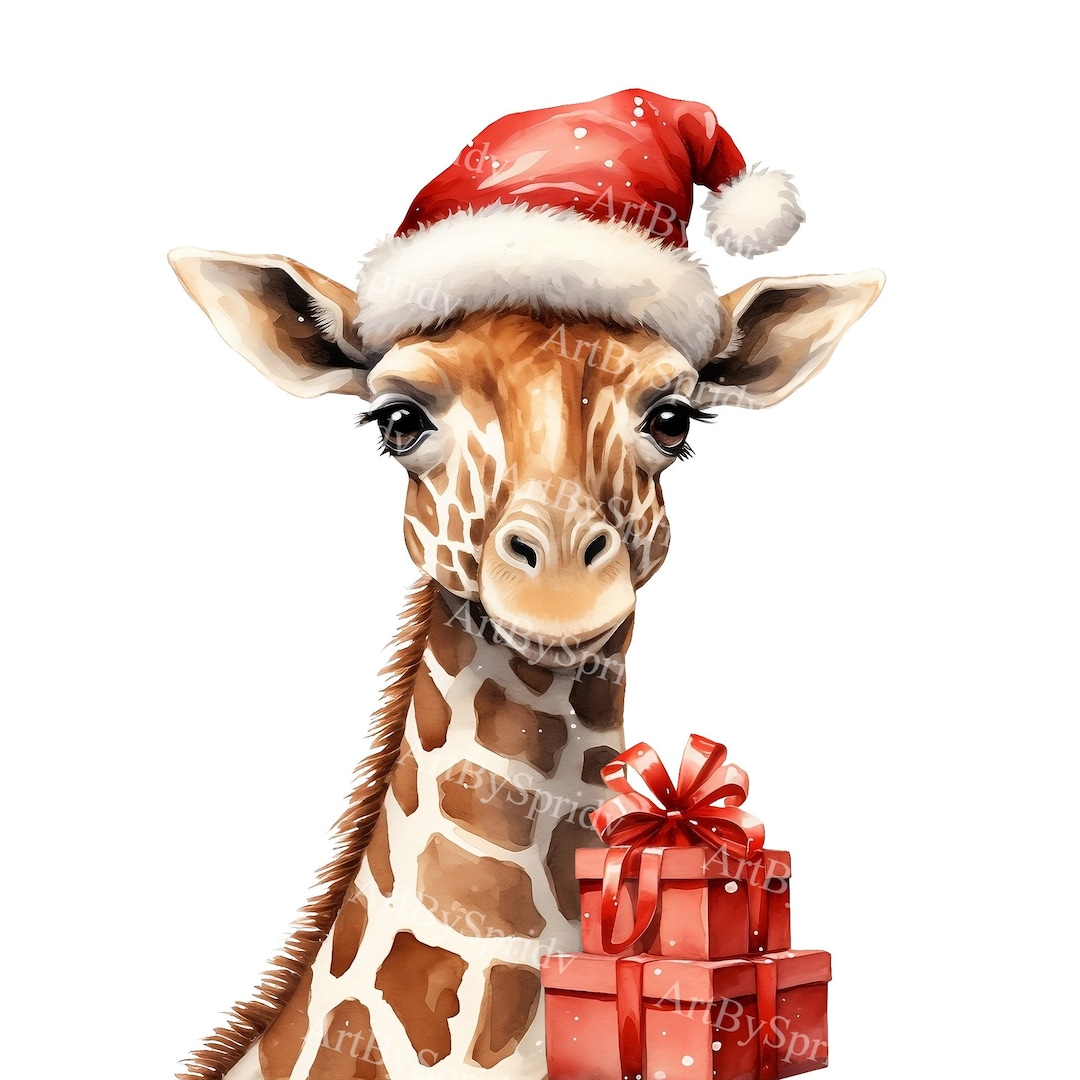 Christmas Giraffe PNG Clipart, Cute Holiday Digital Watercolor Animal ...