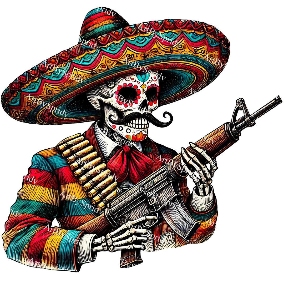 Day of the Dead Skeleton With Gun PNG, Mexican Calavera Bandit Clipart ...