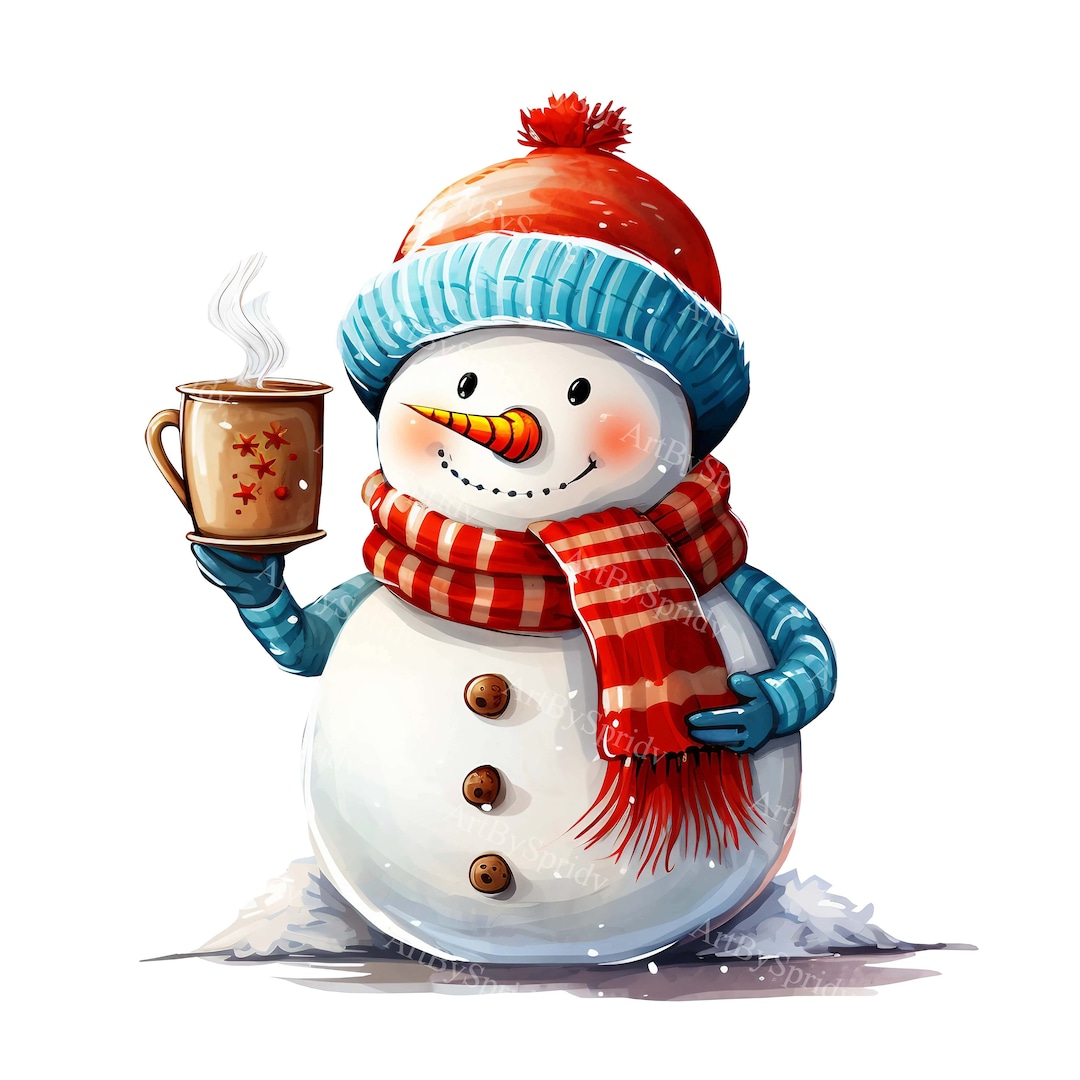 Christmas Snowman With Cup of Coffee-transparent PNG Xmas Clipart ...