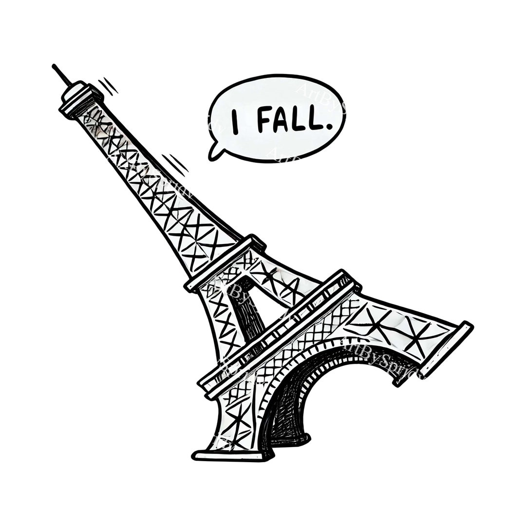 Quirky Eiffel Tower Falling Over PNG Clipart, Paris Instant Download ...