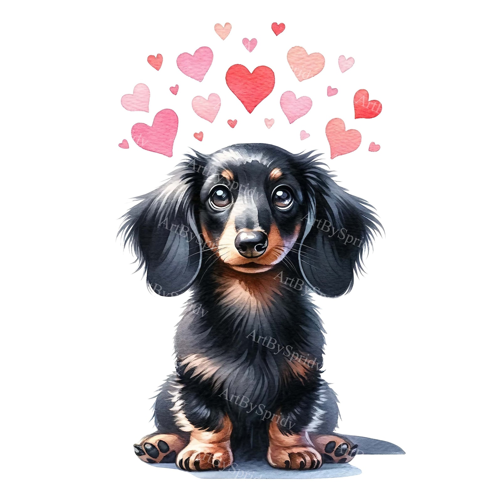 Valentine's Dachshund Clipart - Watercolor Dog PNG for DTG, Mugs ...