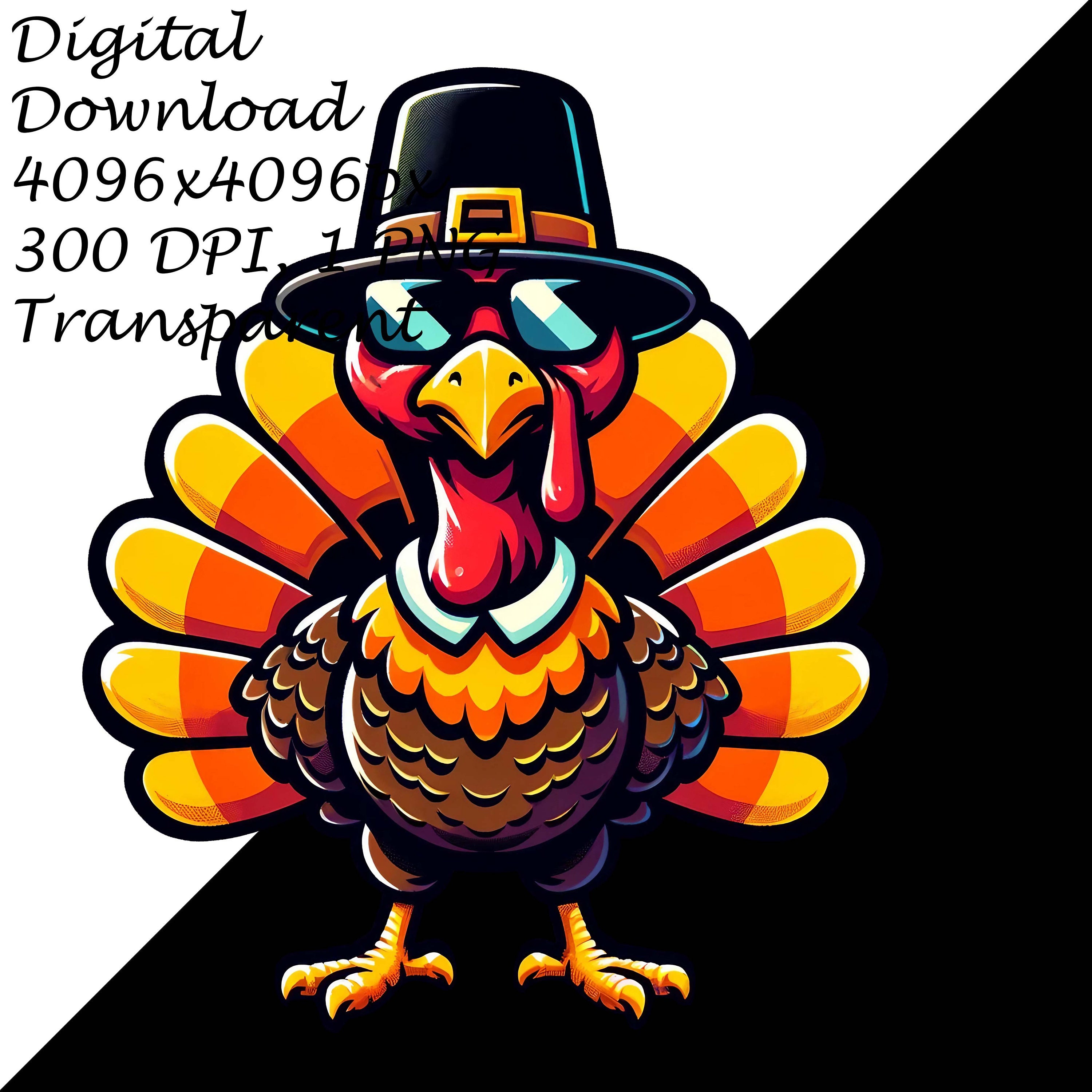Thanksgiving Turkey Clipart With Pilgrim Hat | Funky Sunglass Wearing ...