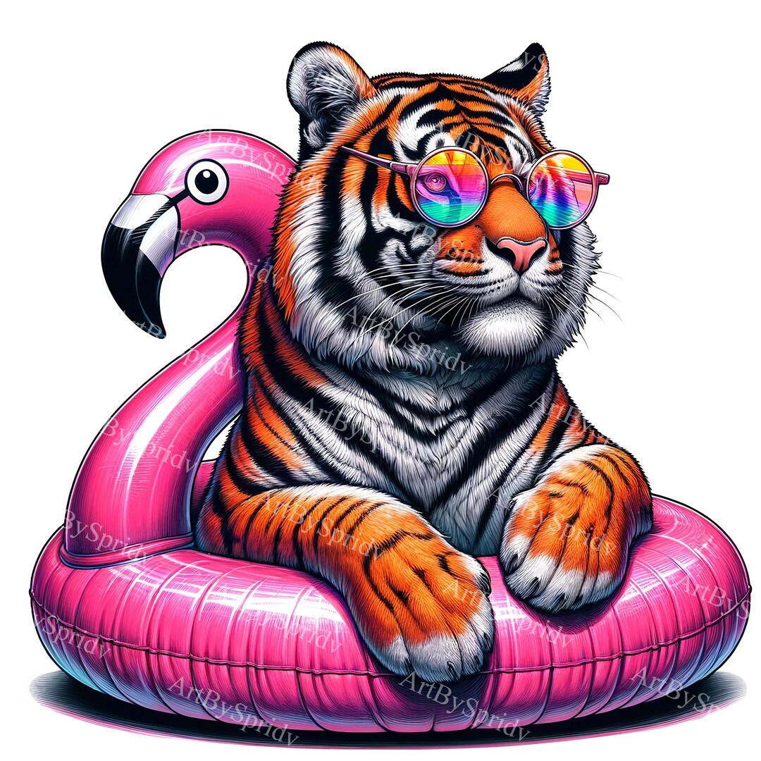Tiger Cub With Sunglasses Digital Clipart Flamingo Float PNG Printable ...