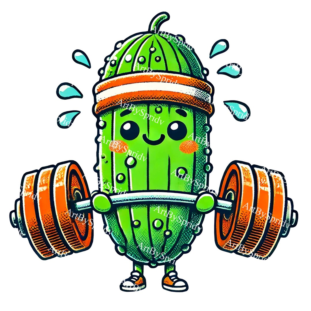Strong Pickle Lifting Weights Clipart - Gym Cucumber PNG - Cute Fitness ...