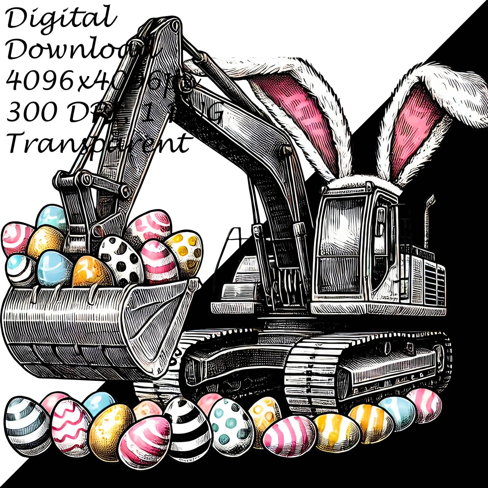 Easter Excavator Bunny PNG | Cute Construction Easter Truck | Funny ...