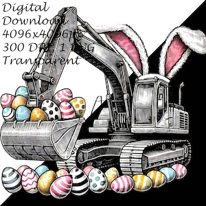 Easter Excavator Bunny PNG | Cute Construction Easter Truck | Funny ...