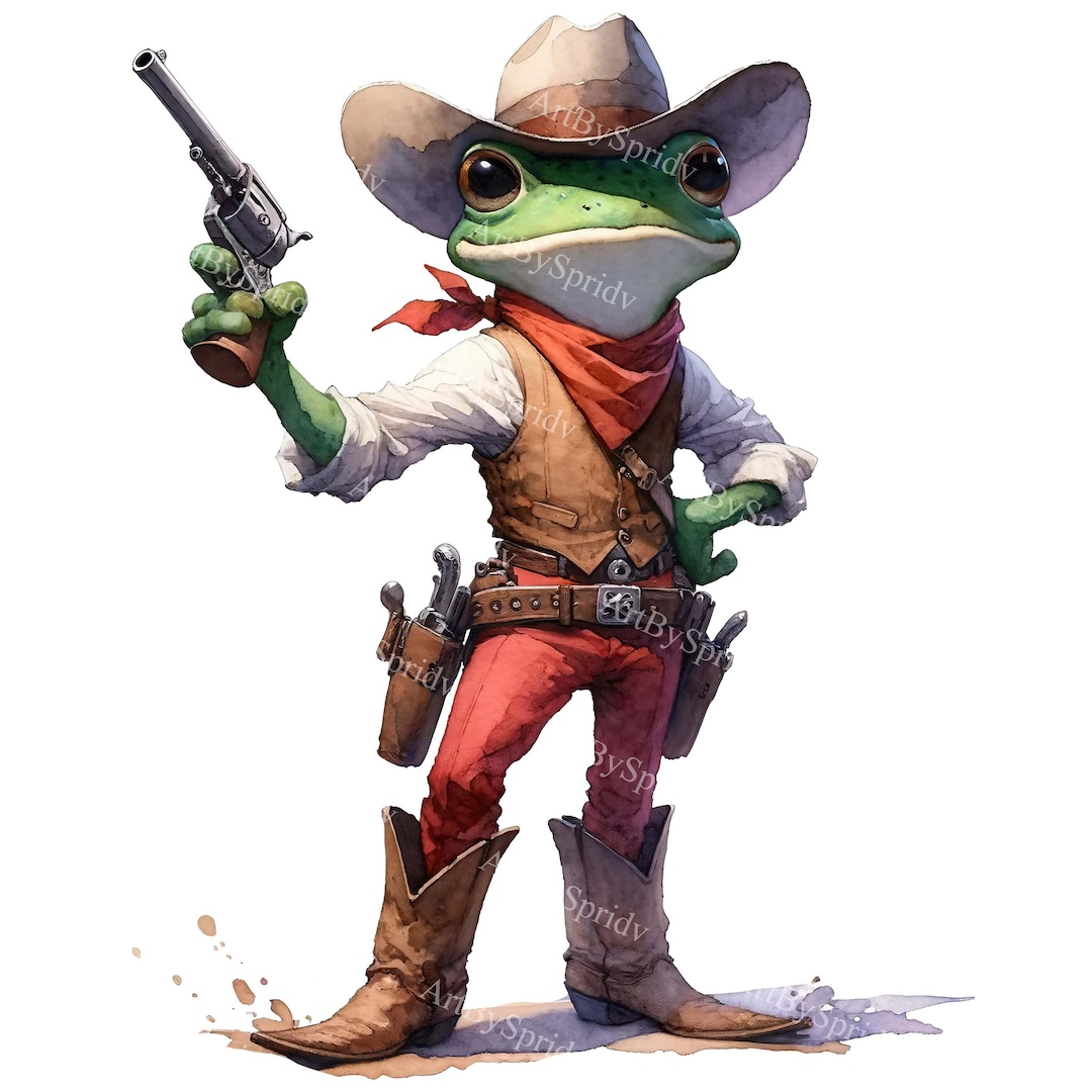 Western Cowboy Frog Clipart, Watercolor Sheriff Frog With Revolver PNG ...