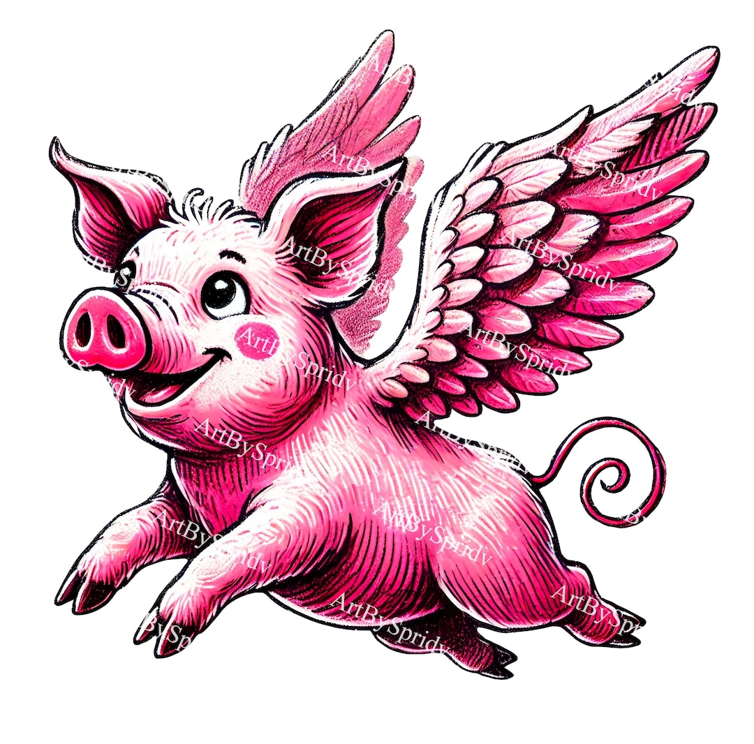 Flying Pink Pig With Wings Digital Clipart – Cute Transparent PNG Clip ...