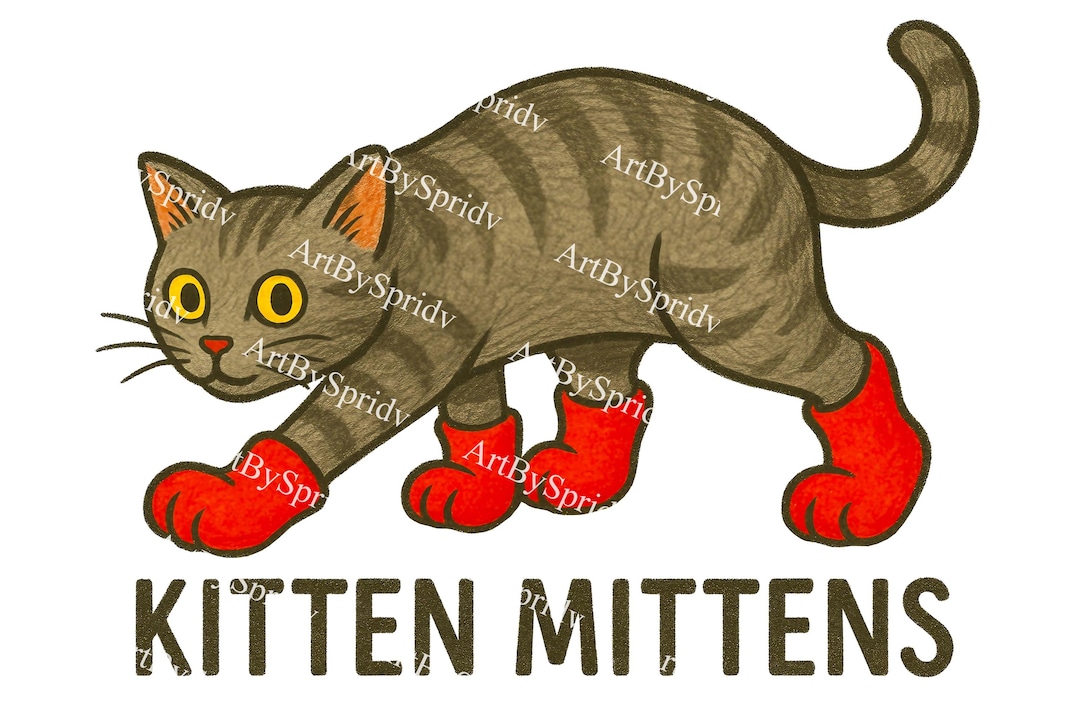 Kitten Mittens Cat Clipart PNG, Cute Tabby Cat in Red Mittens ...