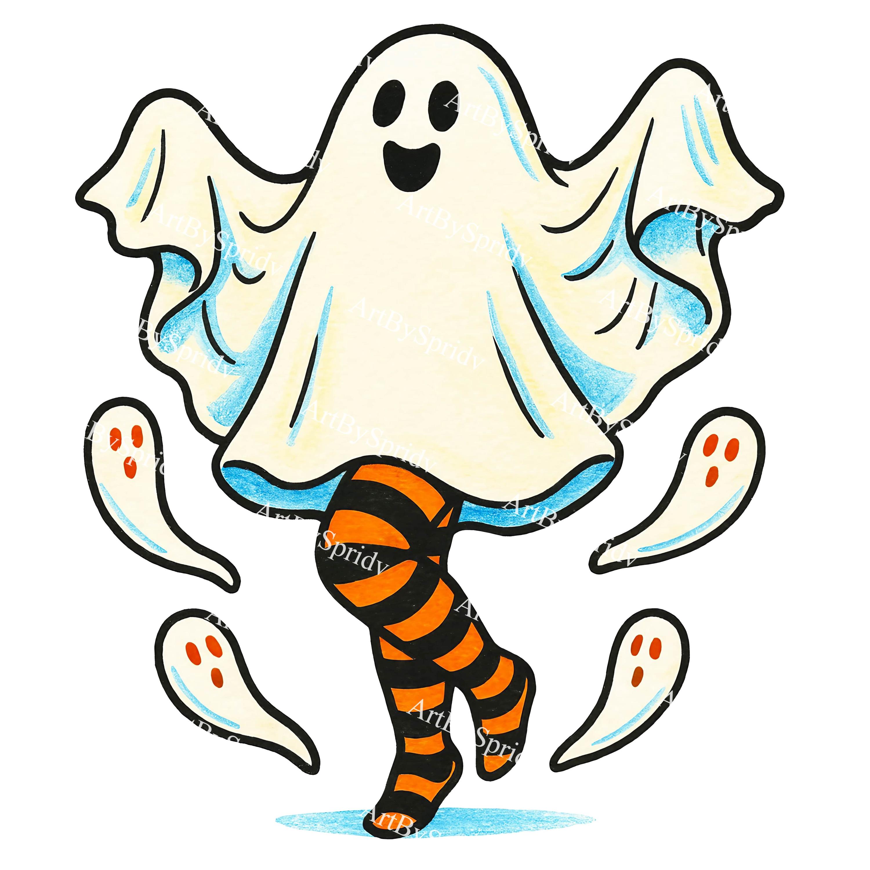Dancing Ghost Clipart Transparent PNG | Cute Retro Halloween Ghost in ...