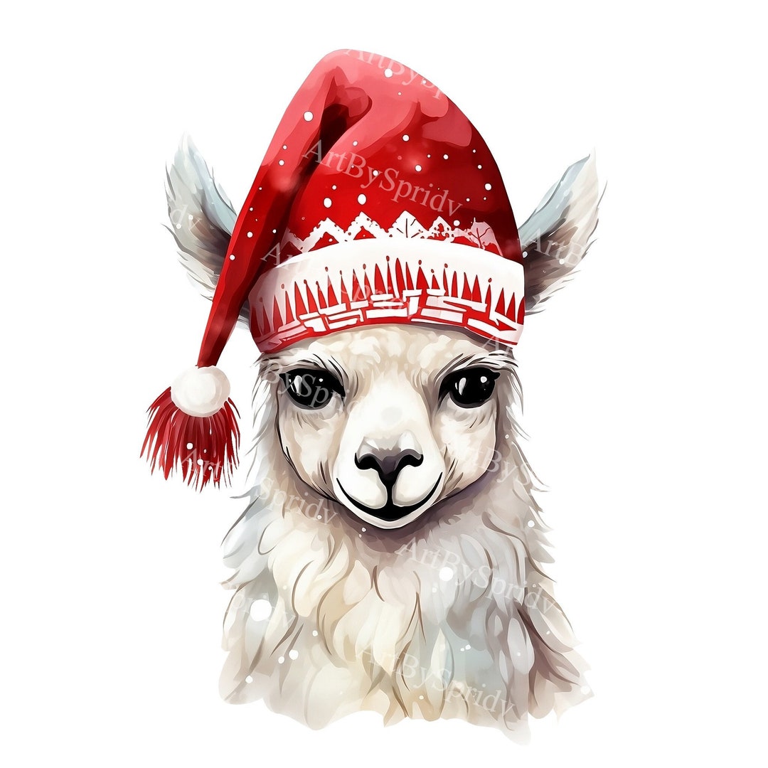 Christmas Alpaca Clipart | Cute Llama With Santa Hat PNG | Festive ...
